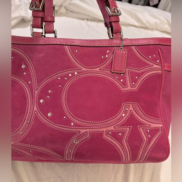 Coach | Bags | Coach Rare Gallery Optic Bold Pink Suede Leather Tote ...